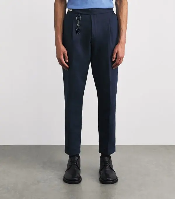 Paul & Shark Linen-cotton Pleated Straight Chinos - Navy