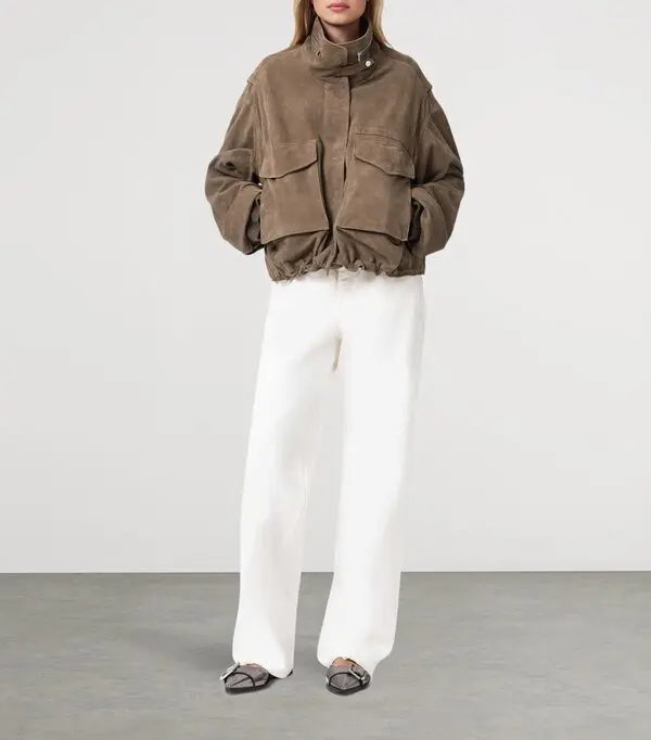 ALLSAINTS Suede Bomber Jacket - Brown