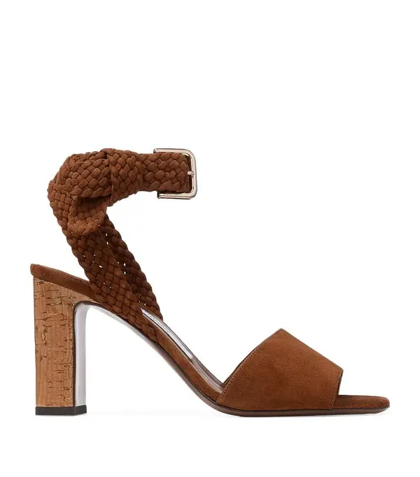 JIMMY CHOO Rori 85 Suede Braided Sandals - Brown