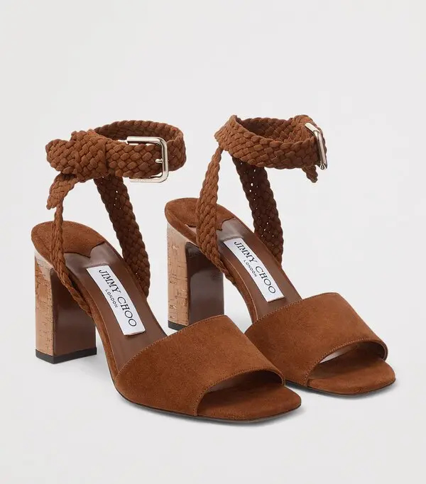 JIMMY CHOO Rori 85 Suede Braided Sandals - Brown