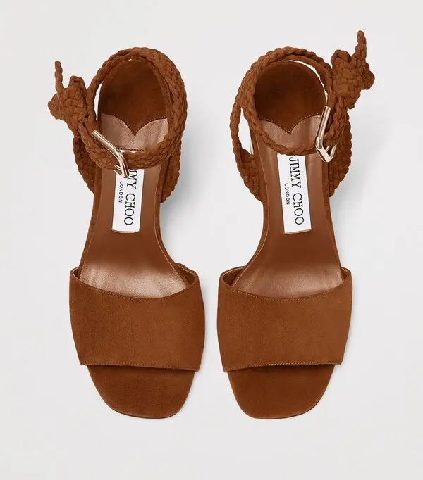 JIMMY CHOO Rori 85 Suede Braided Sandals - Brown