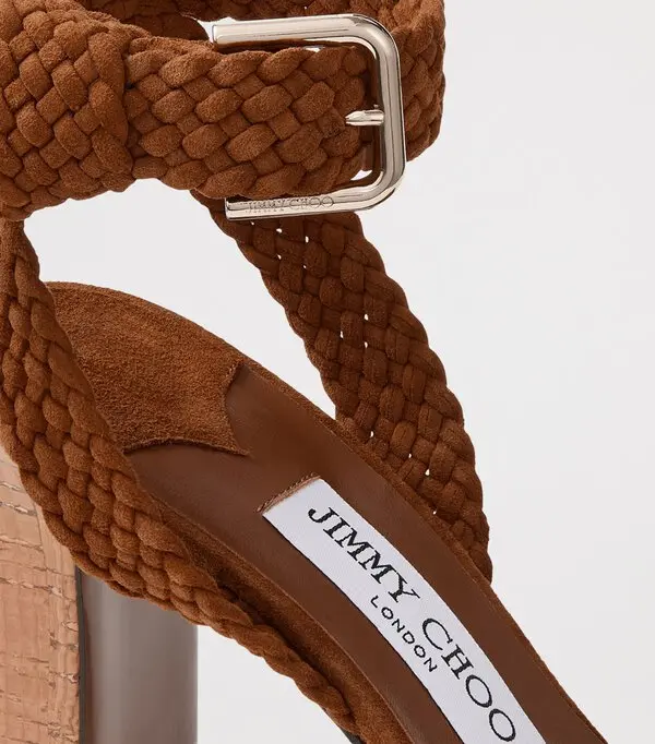 JIMMY CHOO Rori 85 Suede Braided Sandals - Brown