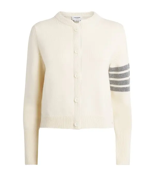 Thom Browne Wool Hector 4-bar Cardigan - White