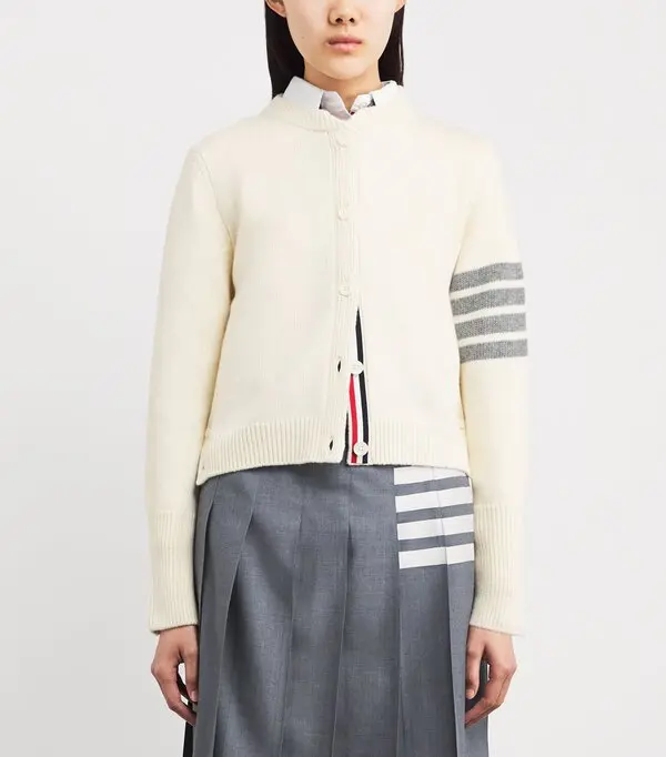 Thom Browne Wool Hector 4-bar Cardigan - White