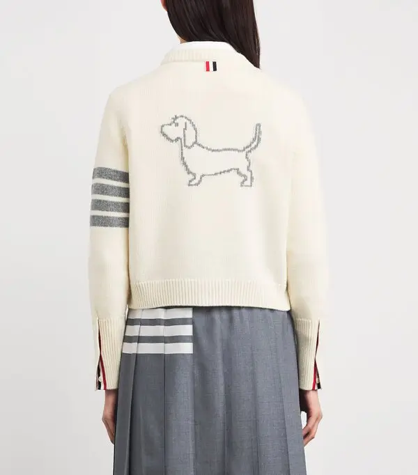 Thom Browne Wool Hector 4-bar Cardigan - White