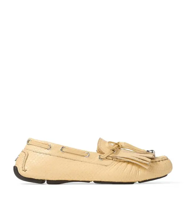 JIMMY CHOO Manon Flat Leather Loafers - Yellow