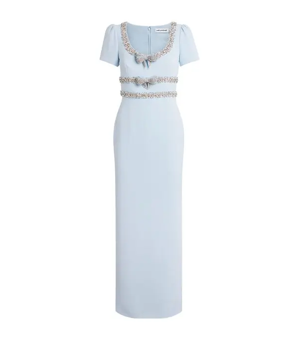 SELF-PORTRAIT Crepe Embellished Bow Maxi Dress