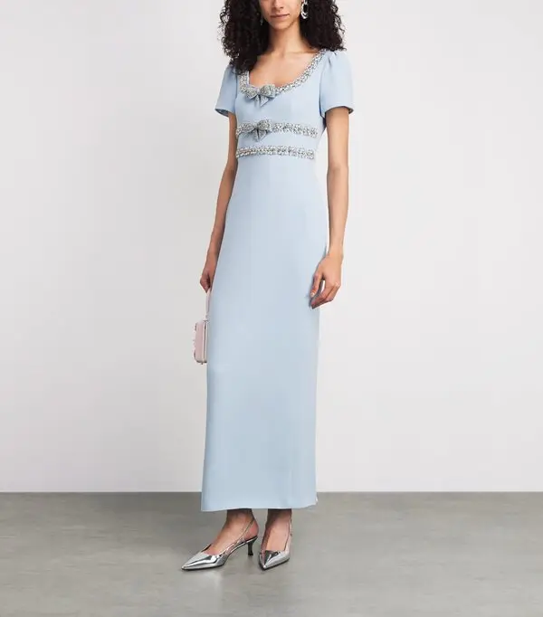 SELF-PORTRAIT Crepe Embellished Bow Maxi Dress