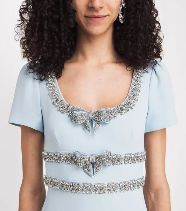 SELF-PORTRAIT Crepe Embellished Bow Maxi Dress