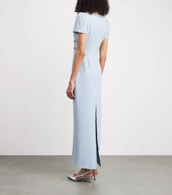 SELF-PORTRAIT Crepe Embellished Bow Maxi Dress