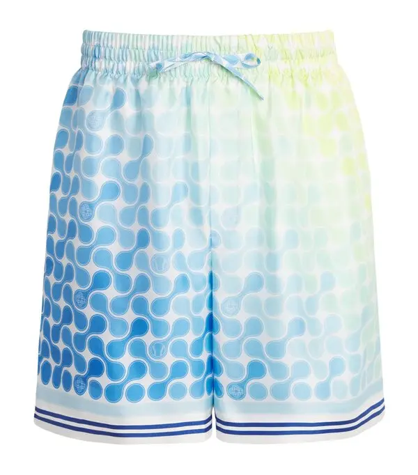 Casablanca Silk Tennis Tile Shorts - Blue