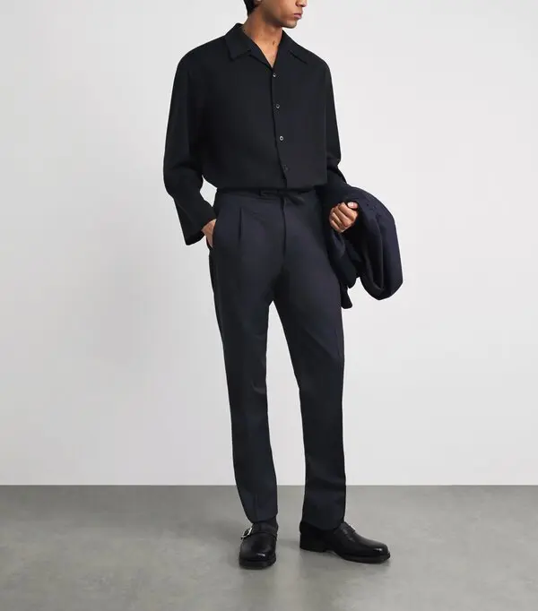 LARDINI Wool Drawstring Trousers - Navy