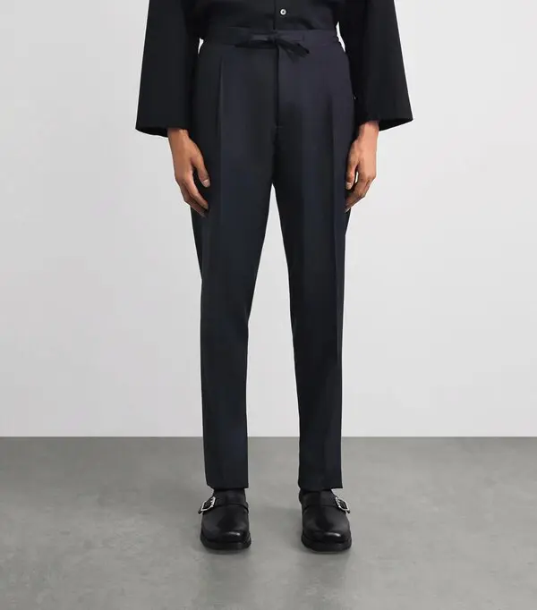 LARDINI Wool Drawstring Trousers - Navy