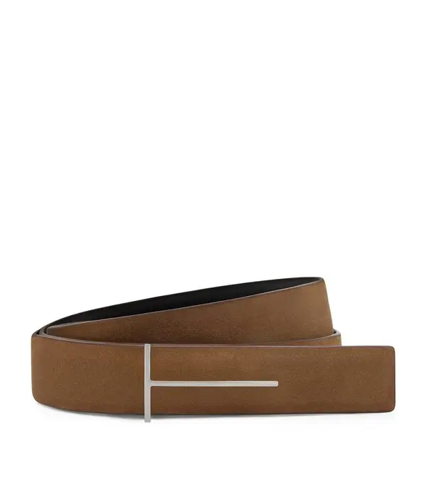 TOM FORD Calf Leather Reversible Slim T Belt - Brown