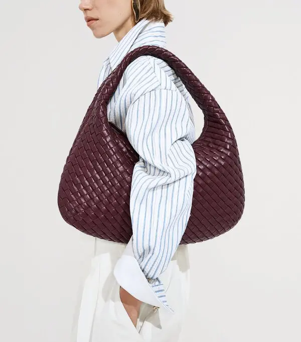 Bottega Veneta Lambskin Intrecciato Veneta Shoulder Bag - Red