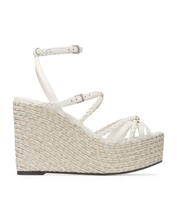 JIMMY CHOO Nyra 100 Leather Wedge Sandals - White