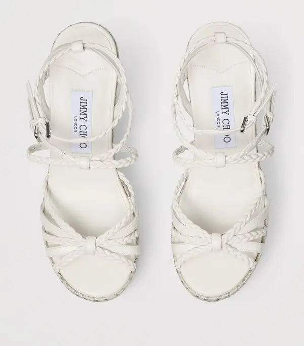 JIMMY CHOO Nyra 100 Leather Wedge Sandals - White