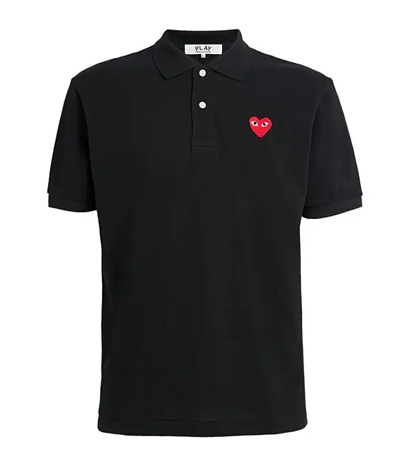 Play Comme Des Garcon Heart Logo Polo Shirt - Black