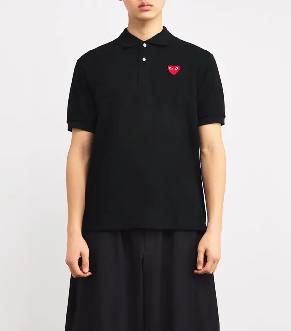 Play Comme Des Garcon Heart Logo Polo Shirt - Black