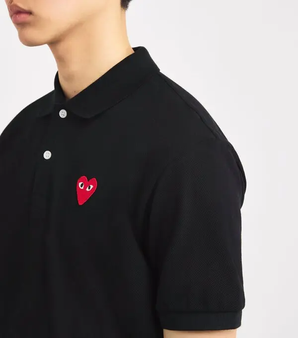 Play Comme Des Garcon Heart Logo Polo Shirt - Black