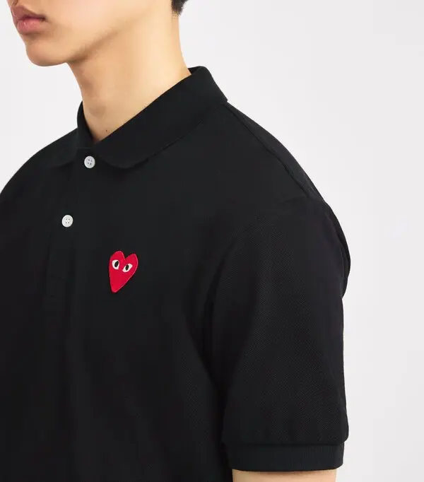 Play Comme Des Garcon Heart Logo Polo Shirt - Black