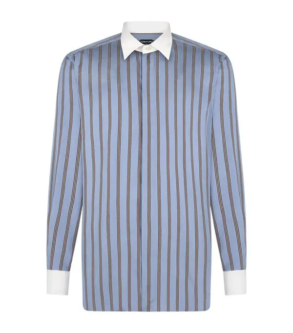 TOM FORD Silk Regent Stripe Shirt - Blue