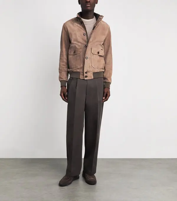 MOORER Suede Field Jacket - Brown
