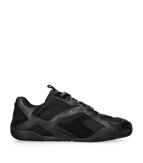 Versace Suede And Mesh Low-top Trainers - Black