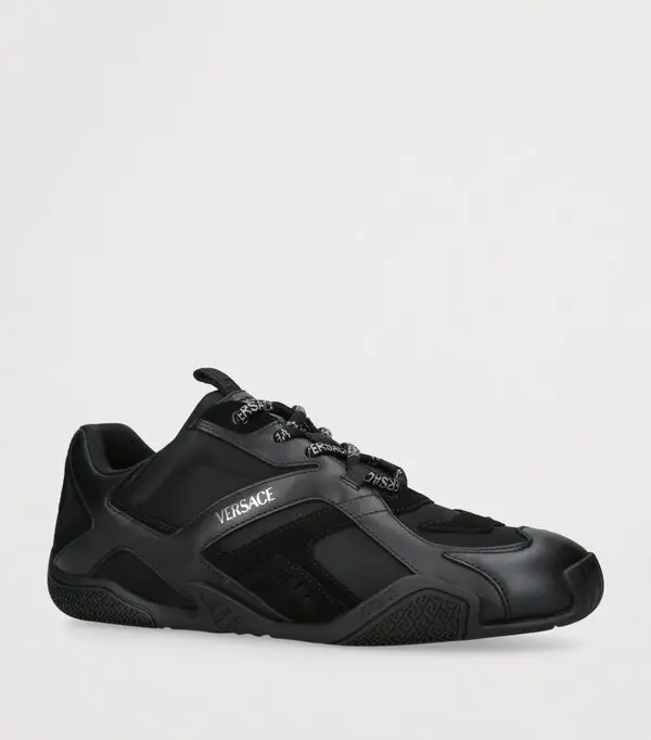 Versace Suede And Mesh Low-top Trainers - Black