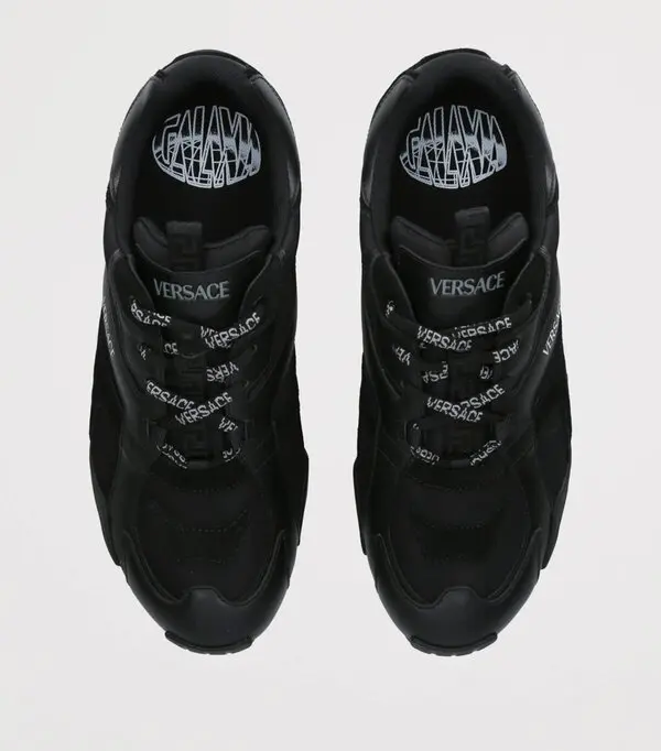 Versace Suede And Mesh Low-top Trainers - Black