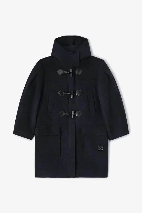 GANNI Wool Duffle Coat - Navy
