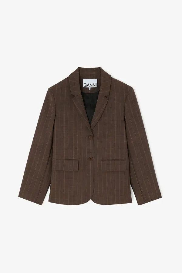 GANNI Short Sleeve Blazer - Brown