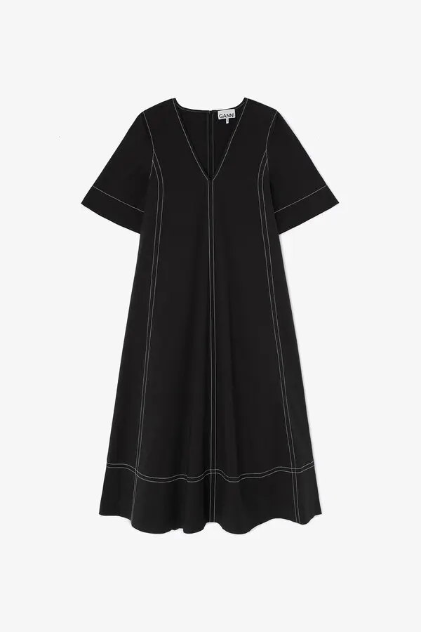 GANNI Cotton A-line Dress - Black