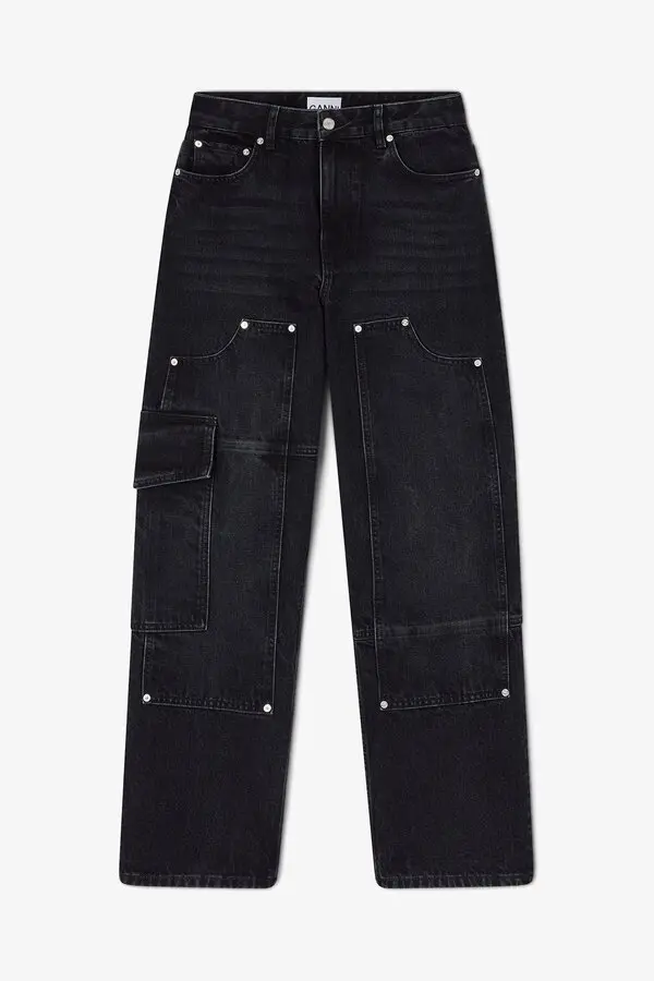 GANNI Audri Loose Fit Barrel Jeans - Black