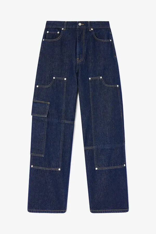 GANNI Audri Loose Fit Barrel Jeans - Navy