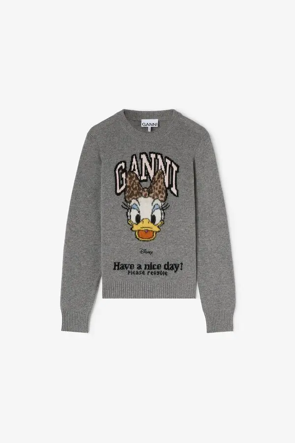 GANNI X Disney Daisy Duck Graphic Wool Sweater - Grey