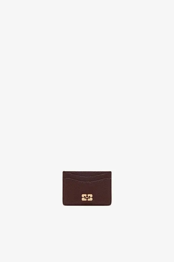 GANNI Bou Card Holder With Heart Studs - Brown