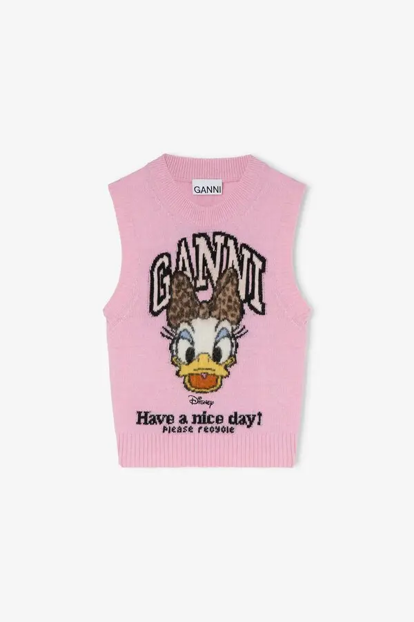 GANNI X Disney Daisy Duck Graphic Wool Vest - Pink