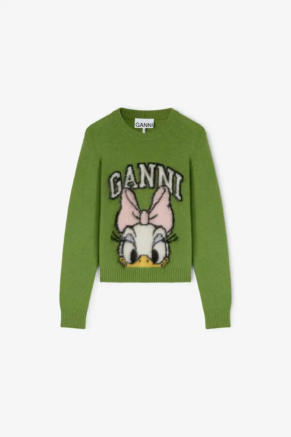 GANNI X Disney Daisy Duck Brushed Wool Sweater - Minced Herb