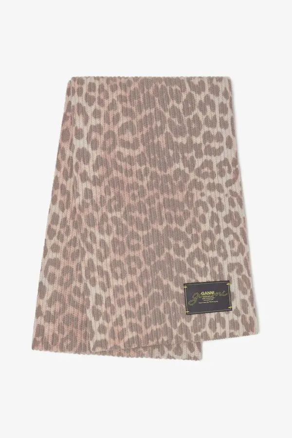 GANNI Leopard Wool Knit Scarf - Mixed