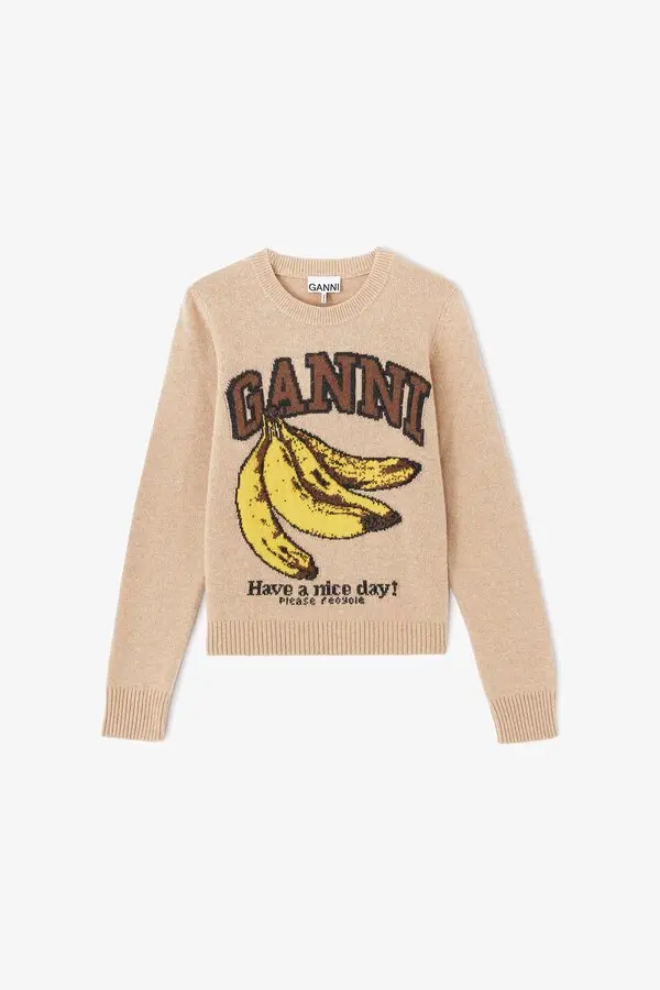 GANNI Graphic Wool Sweater - Brown