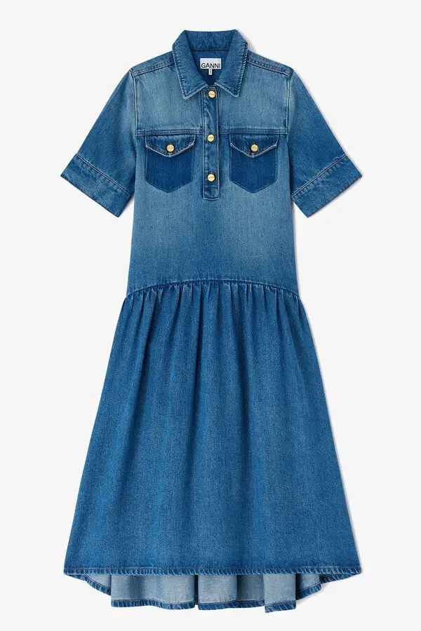GANNI Denim Shirt Dress - Blue