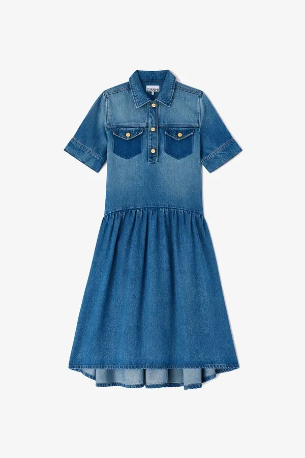 GANNI Denim Shirt Dress - Blue