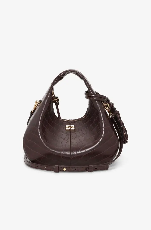 GANNI Croco Mini Hobo Bag - Brown