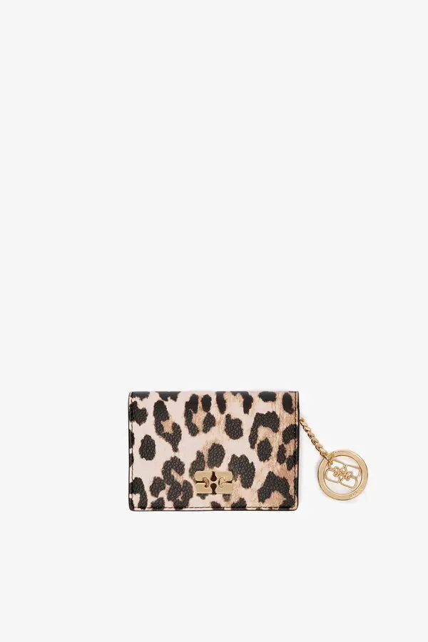 GANNI Leopard Grained Bou Card Holder With Flap - Brown