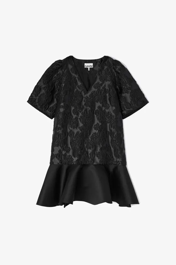 GANNI Satin Cloque Mini Dress - Black