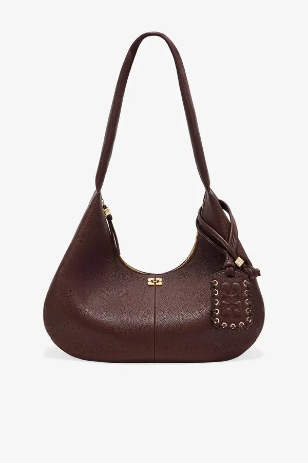 GANNI Grained Medium Hobo Bag - Brown