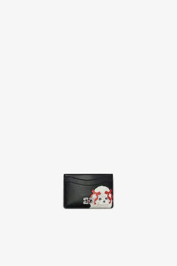 GANNI Bou Card Holder With Poodle - Black