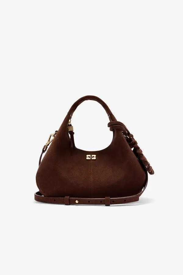 GANNI Suede Mini Hobo Bag - Brown