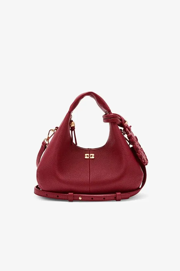 GANNI Grained Mini Hobo Bag - Dark Red